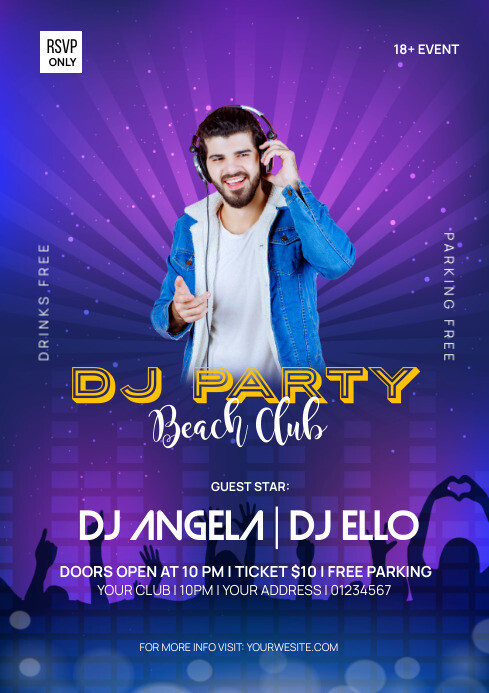 Dj Party Beach Club Poster Template | PosterMyWall