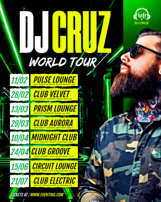 DJ World Tour live performance schedule calendar dates club concert ...