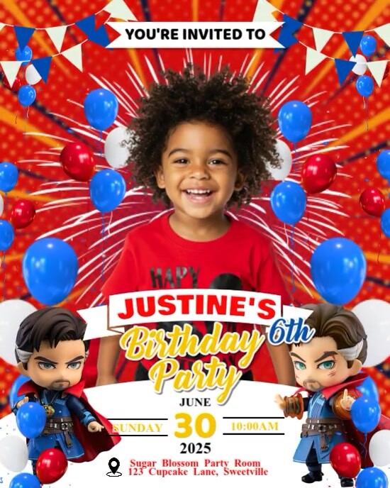 Plantilla de doctor strange theme birthday invitation for kids ...