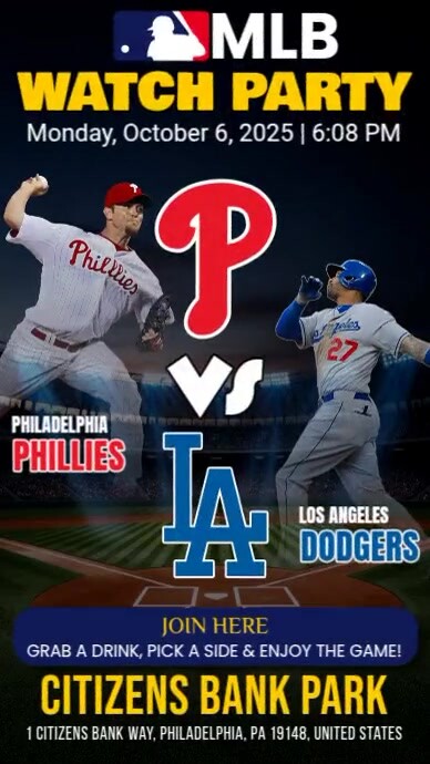 Dodgers vs Phillies | MLB 2025 Watch Party Instagram Reels Template ...