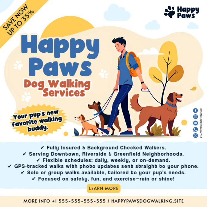 Dog Walking Services Banner Template | PosterMyWall