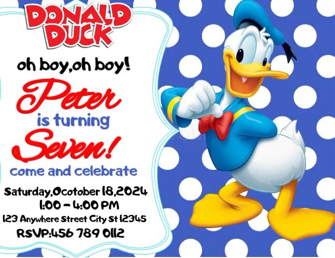 Plantilla de Donald duck | Birthday Invitation | PosterMyWall