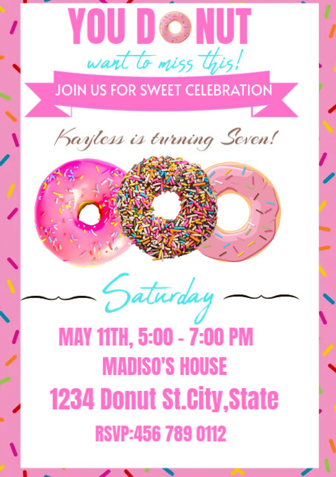Donut | Birthday Invitation Template | PosterMyWall