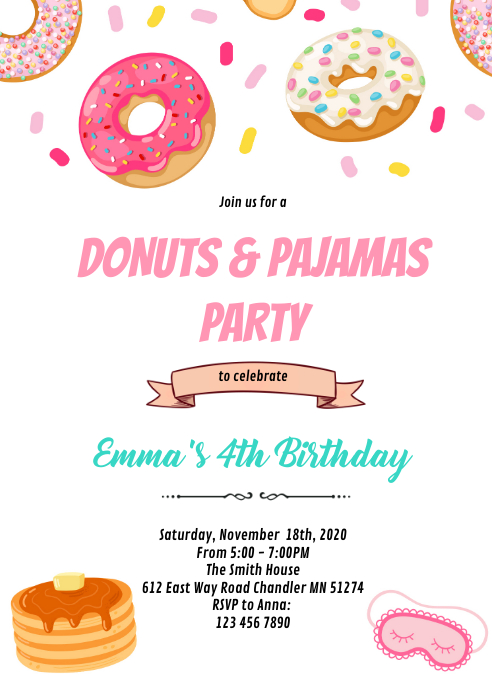 Donuts pancakes pajamas invitation Template | PosterMyWall