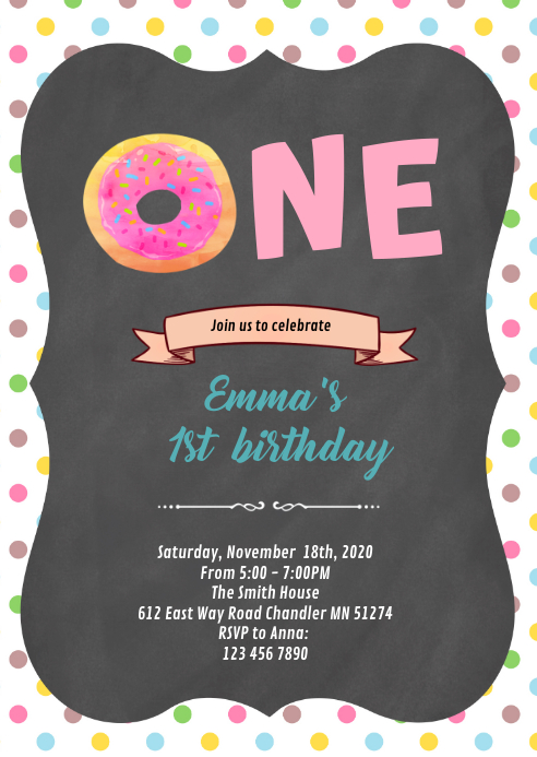 Donuts party birthday Invitation Template | PosterMyWall