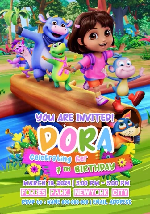 Plantilla de Dora Birthday Invitation | PosterMyWall