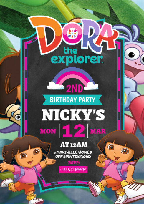 Plantilla de Dora the Explorer Birthday Invitation | PosterMyWall