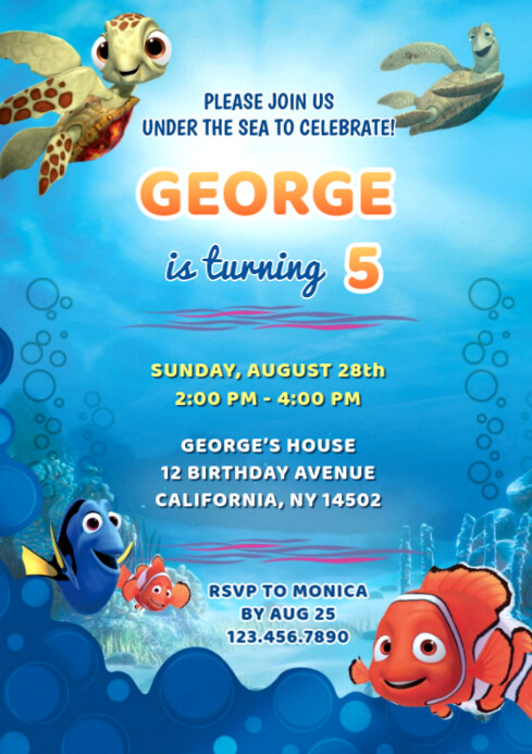 Copy of Dory Nemo Under the Sea Birthday Party Invitations | PosterMyWall