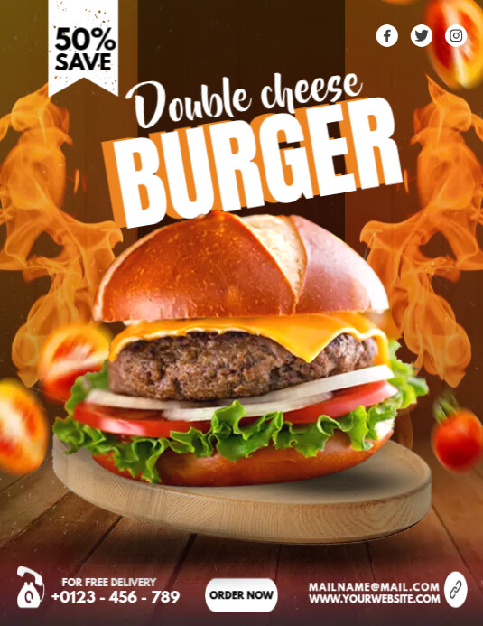 Double Cheese Hot Burger ads Template | PosterMyWall