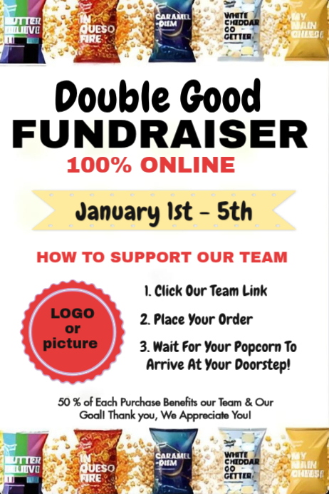 Double Good Online Fundraiser Flyer – Popcorn Sale Fundraising Template | PosterMyWall