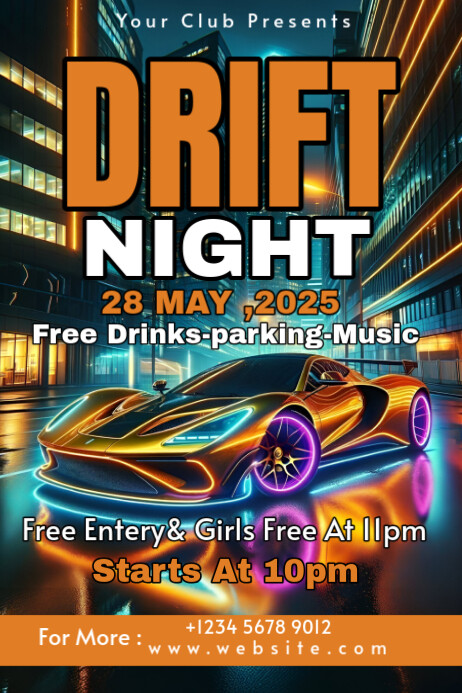 Copy of drift night party car race party poster | PosterMyWall