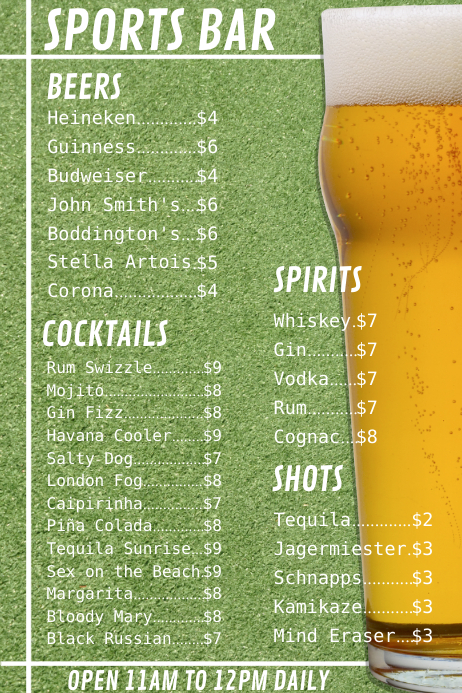 Drinks Card Beer Menu Flyer Poster Template | PosterMyWall