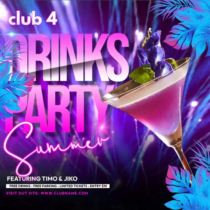 Drinks Party Summer Club Invitation Template | PosterMyWall