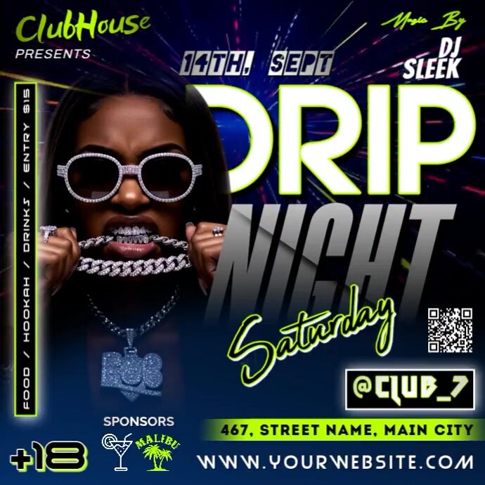 Plantilla de DRIP NIGHT SATURDAY PARTY TEMPLATE | PosterMyWall