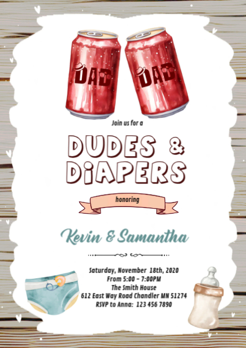 Dudes and Diapers Baby Shower Invitation Template | PosterMyWall