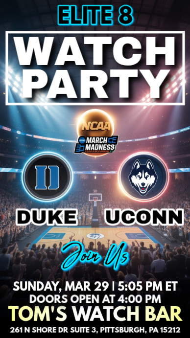 Duke vs UConn Watch Party : NCAA March Madness Men's Elite 8 Watch ...