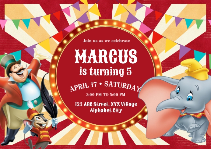 Dumbo Birthday Invitation Template | PosterMyWall