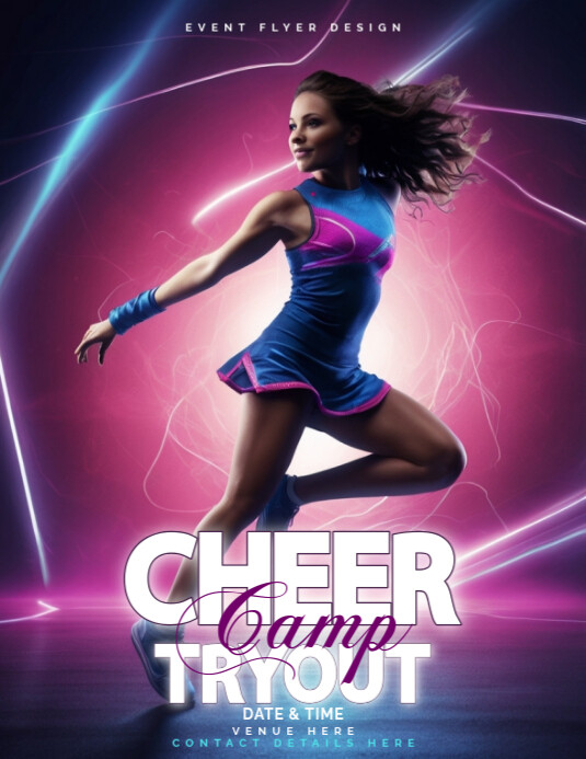Plantilla de Dynamic Cheer Camp Tryout Poster – Neon Sports Style ...