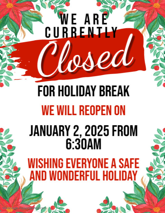 Copy of CHRISTMAS DAY SHOP CLOSED NOTICE TEMPLATE | PosterMyWall