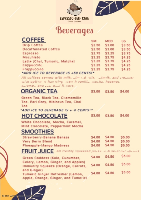 Copy of ESC Beverages Menu | PosterMyWall