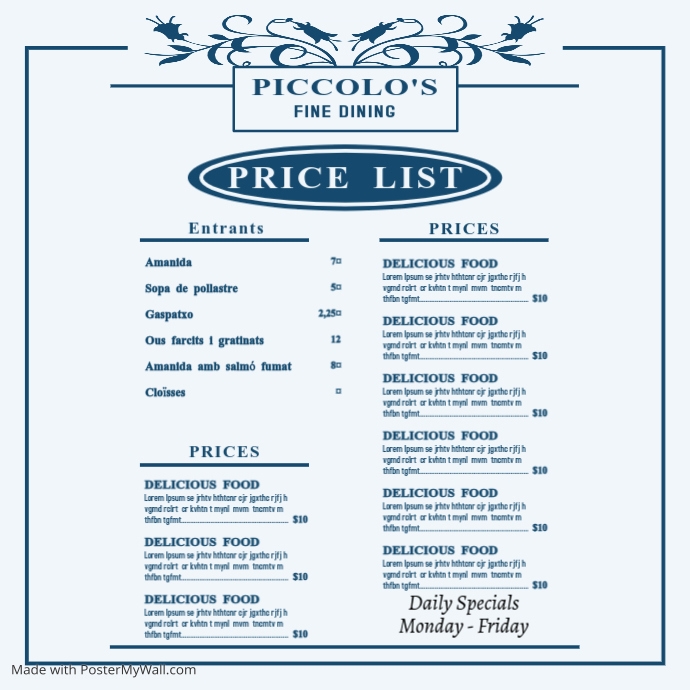 Copy of Copia de Price List | PosterMyWall