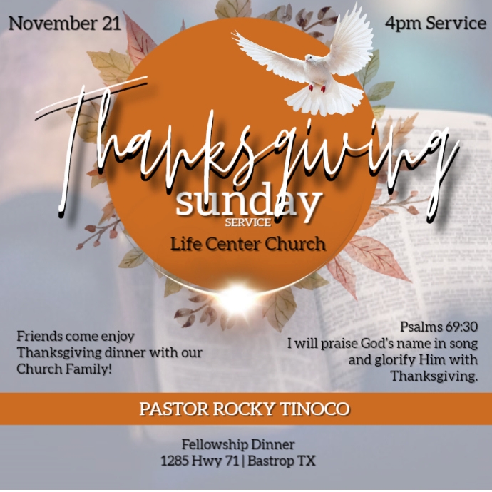 Copy of THANKSGIVING DAY Sunday Church Event Template | PosterMyWall