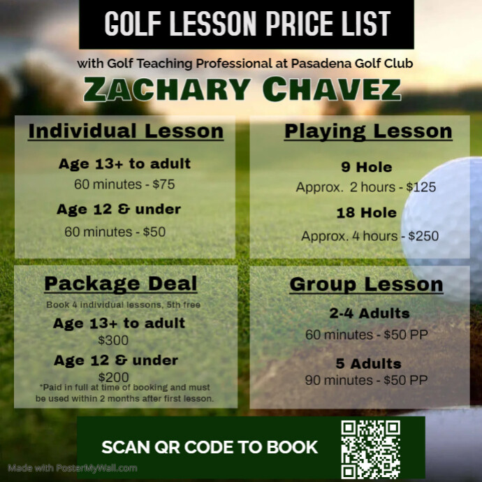 Golf Lesson Price Sheet | PosterMyWall