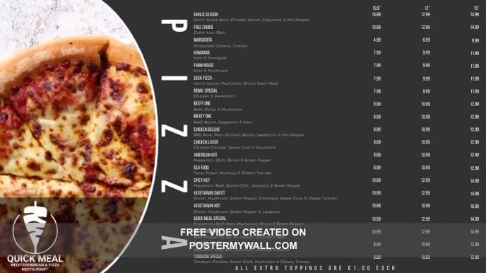 QUICK MEAL PIZZA DIDITAL DISPLAY - SCREEN FULL MENU | PosterMyWall