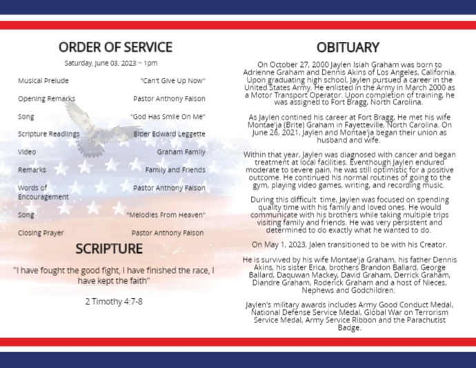 Military Army Funeral Program Template | PosterMyWall