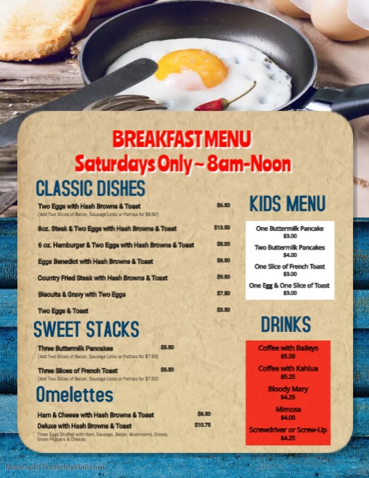 Copy of Restaurant Menu Breakfast Brunch Flyer | PosterMyWall
