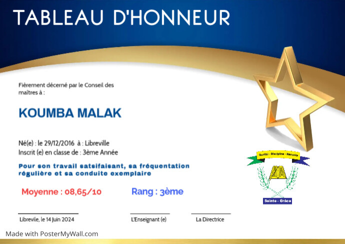 Copy of Tableau d'honneur | PosterMyWall