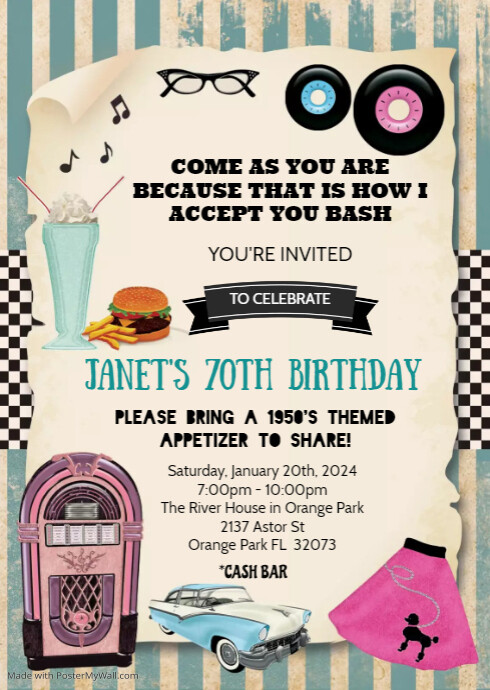 1950's birthday party invitation | PosterMyWall