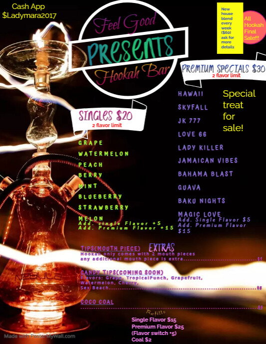 Hookah Lounge Bar Menu Flavour List (1) | PosterMyWall