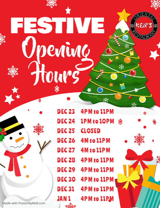 Red & White Opening Hours Christmas Flyer | PosterMyWall
