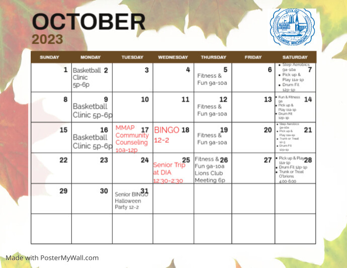 October 2023 Monthly Events Calendar | PosterMyWall