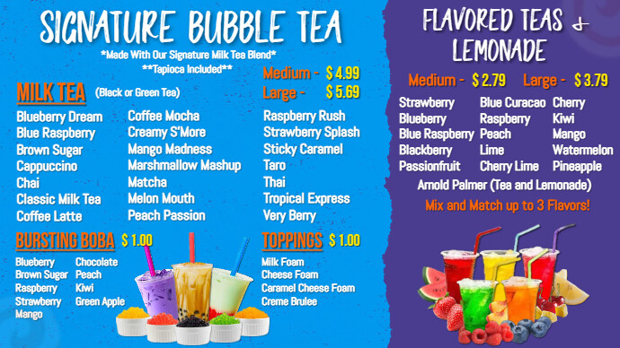 Michigan Bubble Tea Menu | PosterMyWall