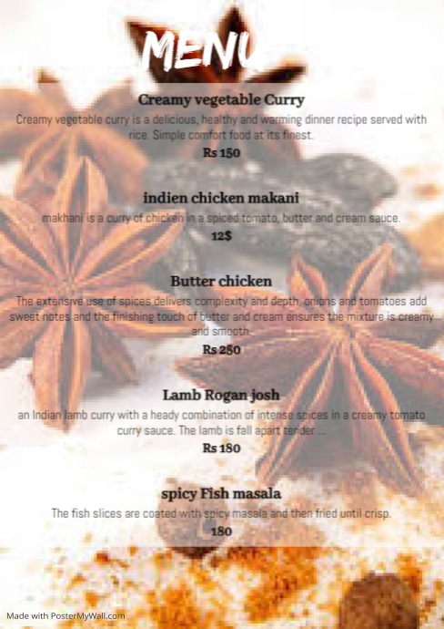 Copy of Copy of Copy of menu card template | PosterMyWall