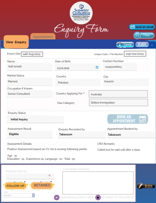 Copy of Enquiry CRM View Form | PosterMyWall