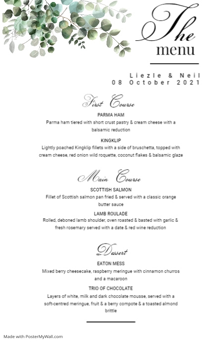 Liezle & Neil Menu | PosterMyWall