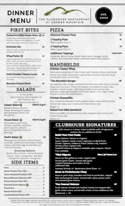 Copy of Clubhouse Restaurant Menu Dinner pg 1 | PosterMyWall