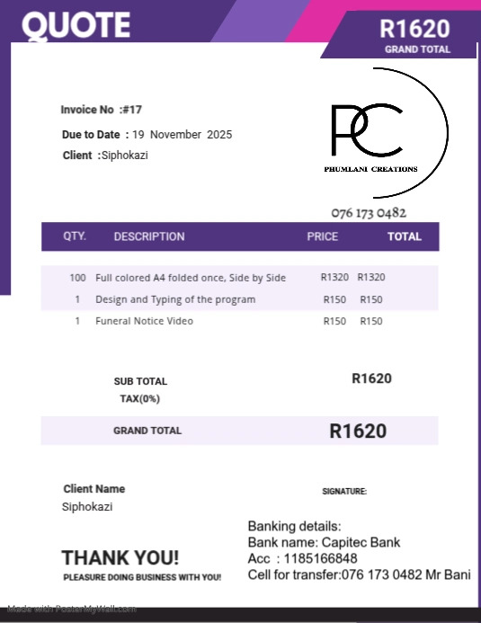 Copy of Copy of Purple Invoice Sample | PosterMyWall