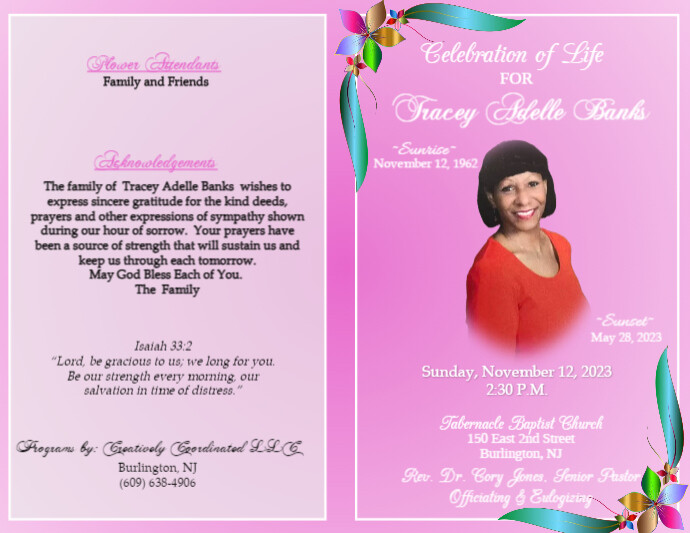 Funeral Program Tracey Banks | PosterMyWall