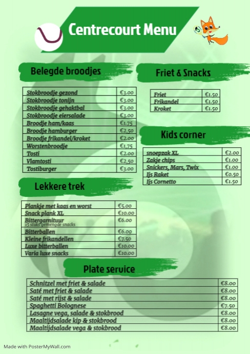 Kopie van Tennis Interclub Menu | PosterMyWall