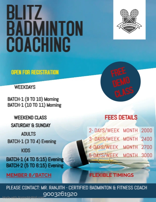 Badminton Classes Coaching Camp Flyer Poster | PosterMyWall
