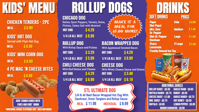 Copy of STL KIDS DRINKS HOT DOG MENU | PosterMyWall