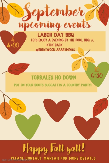 I Love Fall September Upcoming Event Calendar | PosterMyWall