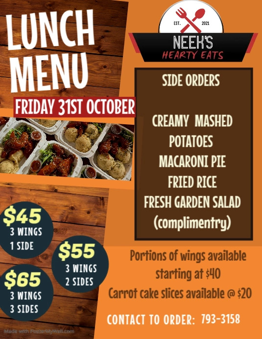 neek's eats lunch menu | PosterMyWall