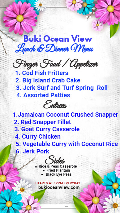 Buki Ocean View menu | PosterMyWall