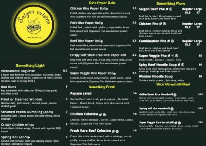 Saigon cuisine Menu | PosterMyWall