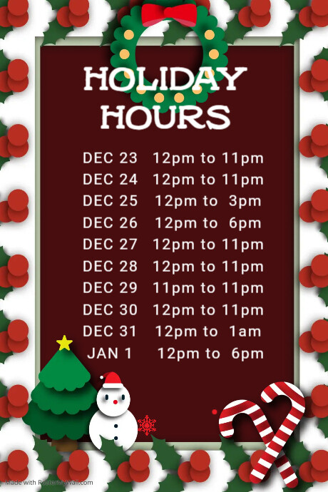Christmas Opening Hours Poster Template | PosterMyWall